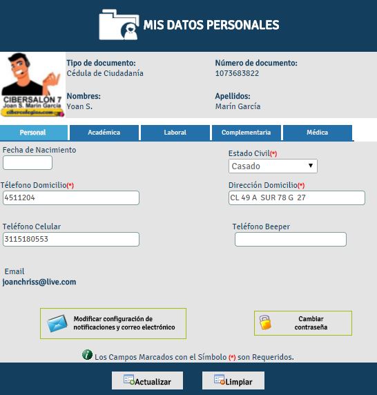 Cap 8. Mis datos personales - Copyright (c) 2004 Cibercolegios.com